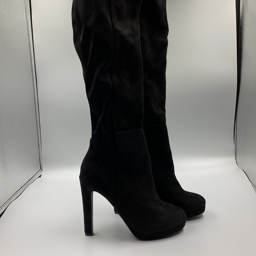 Black Suede Thigh High Boots - Gem